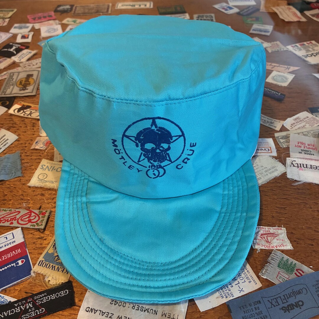 1980s Vintage MOTLEY CRUE Fullback Hat Retro Blue Rock Music Band ...
