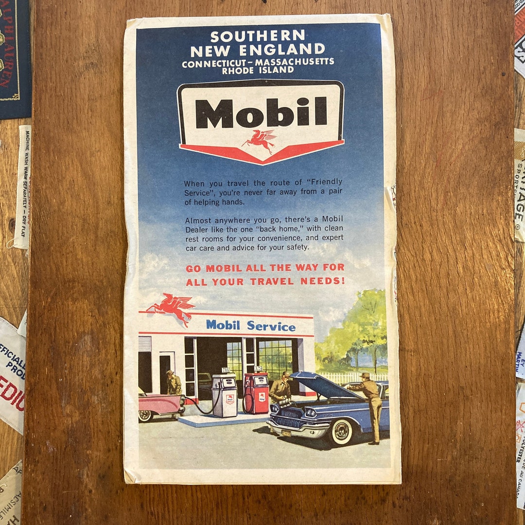 1960s Mobil Southern New England Road Map Vintage Ephemera Petroliana ...