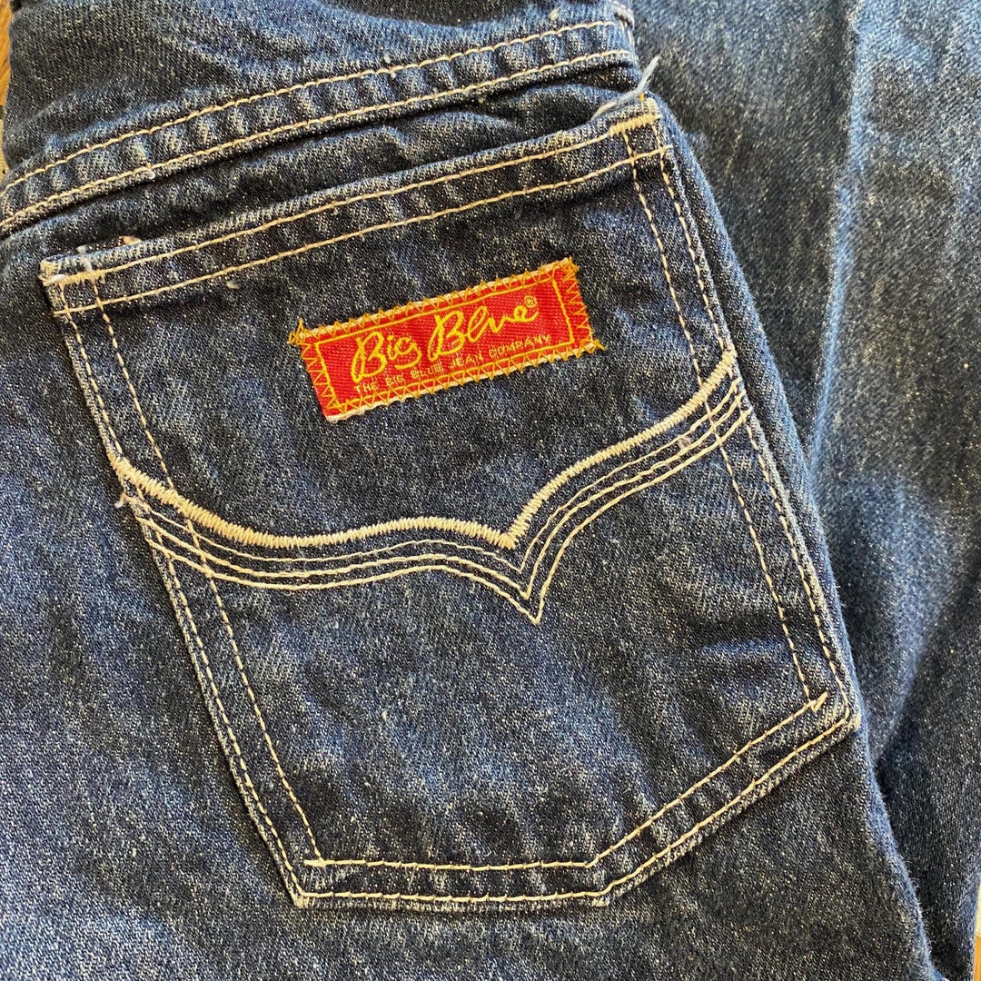 1970s Vintage BIG BLUE Jeans Retro Medium Wash Straight Leg Denim Pants ...