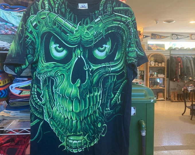 1990s Liquid Blue Terminator Skull All Over Print T-shirt Vintage 100% ...