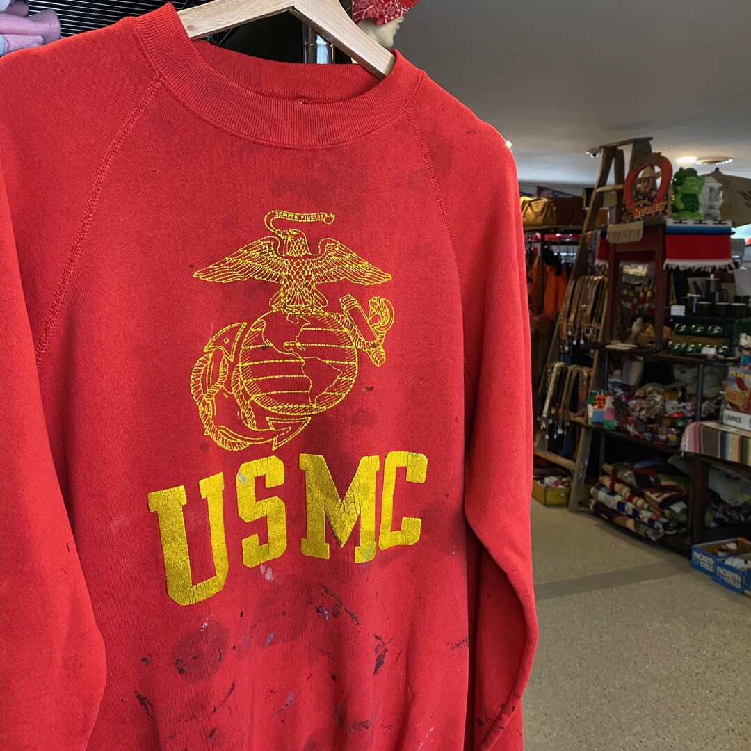 1980s Vintage United States MARINE CORPS Sweatshirt Red USMC Military ...