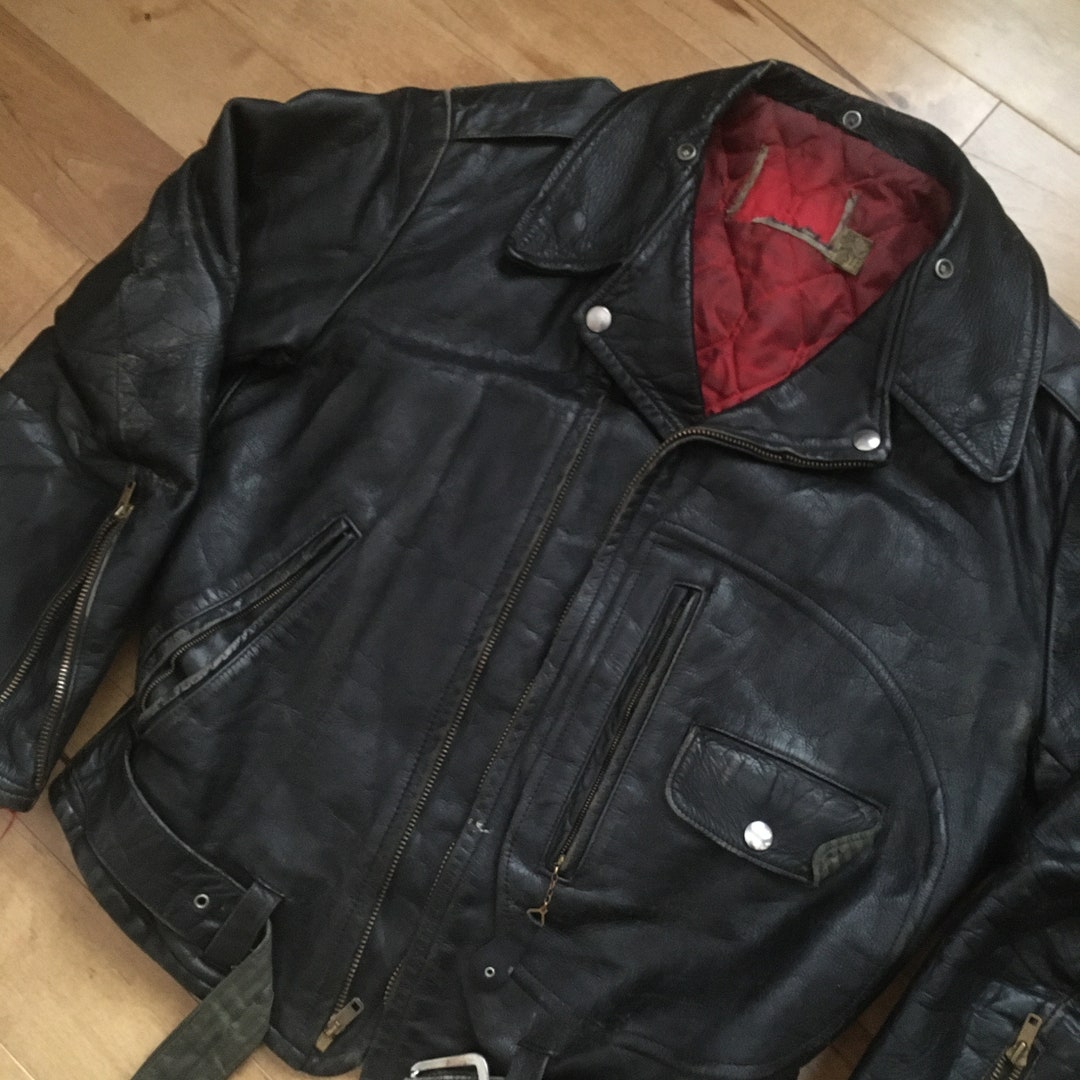 50s Black Leather Bomber Jacket Vintage 1950s Genuine Steerhide Red ...