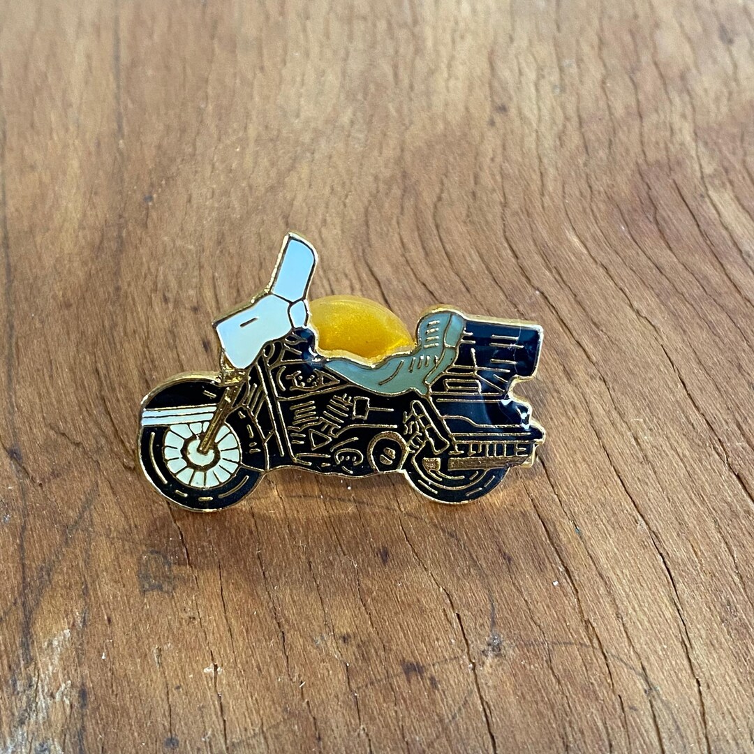 1980s Vintage BLACK MOTORCYCLE Enamel Lapel Pin Retro Harley Davidson ...