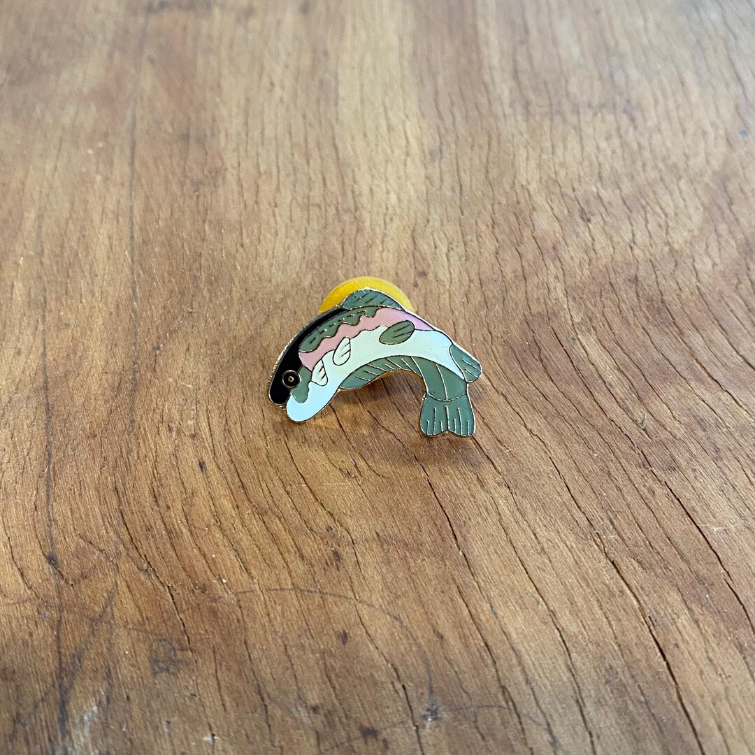 1980s Vintage RAINBOW TROUT FISH Enamel Lapel Pin Retro Fisherman ...