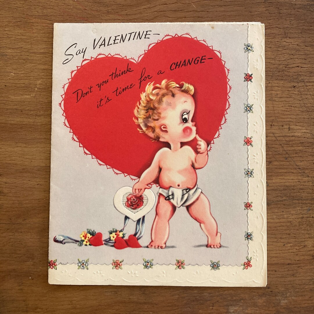 1950s Valentine's Day Card Vintage Made in Canada Lithograph Beautiful ...