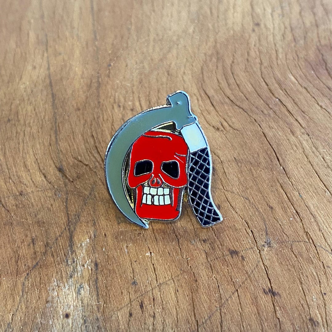 1980s Vintage GRIM REAPER Skull Scythe Enamel Lapel Pin Retro ...