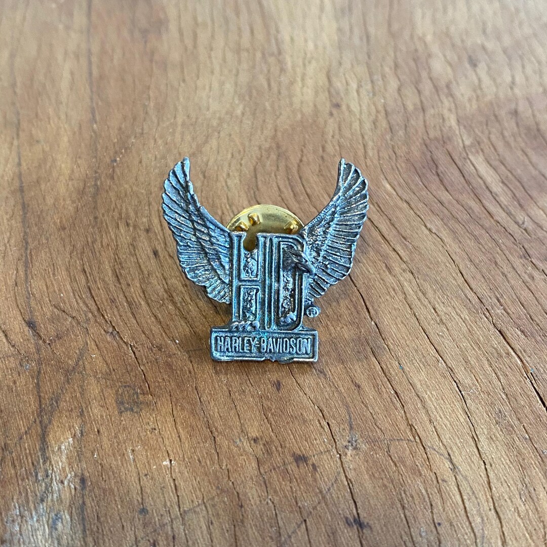 1980s Vintage HARLEY DAVIDSON Enamel Lapel Pin Retro Motorcycle Biker ...