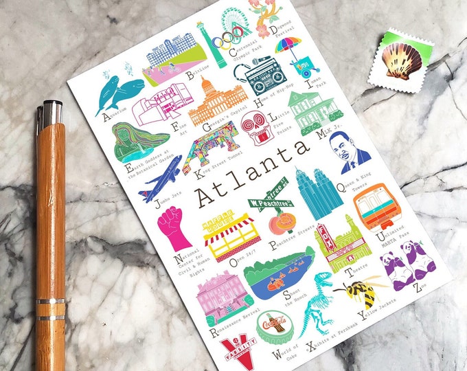 Atlanta Georgia A to Z Postcard, Abcs/alphabet Card for Greeting, New ...