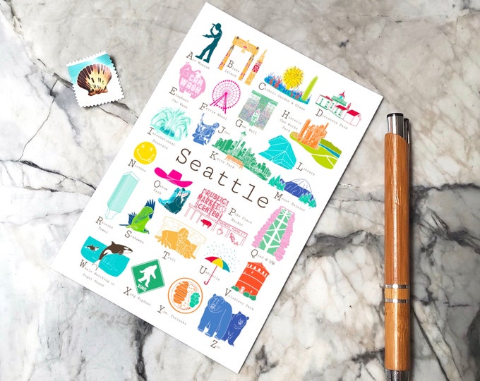 Seattle Washington A to Z Postcard, Abcs/alphabet Card for Greeting ...