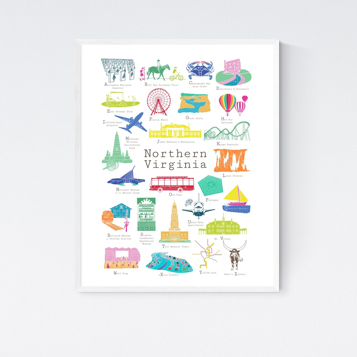 Northern Virginia A to Z Wall Art Print by Chufish Studio - Etsy