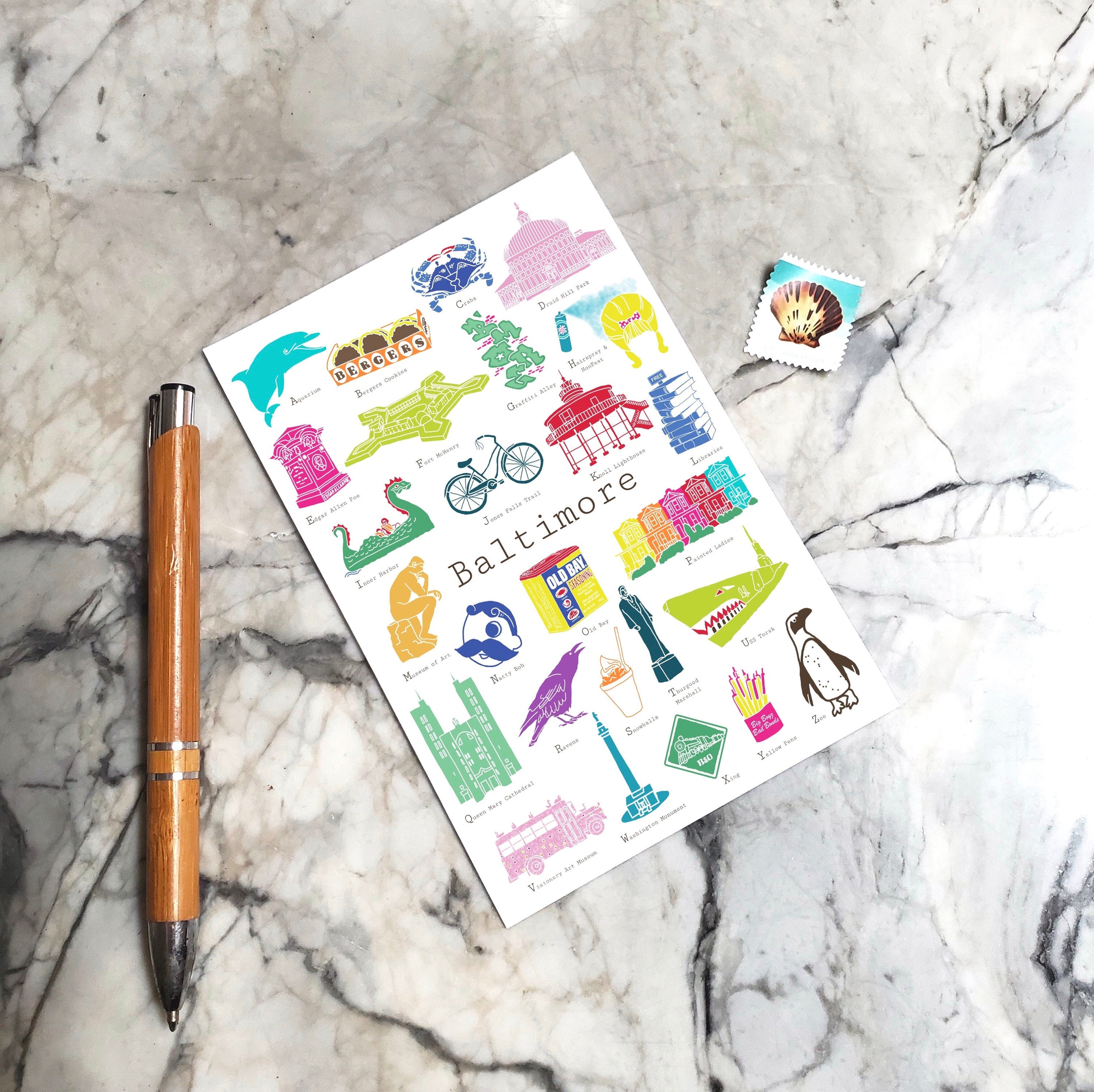 Baltimore Maryland A to Z Postcard Abcs/alphabet Card for - Etsy