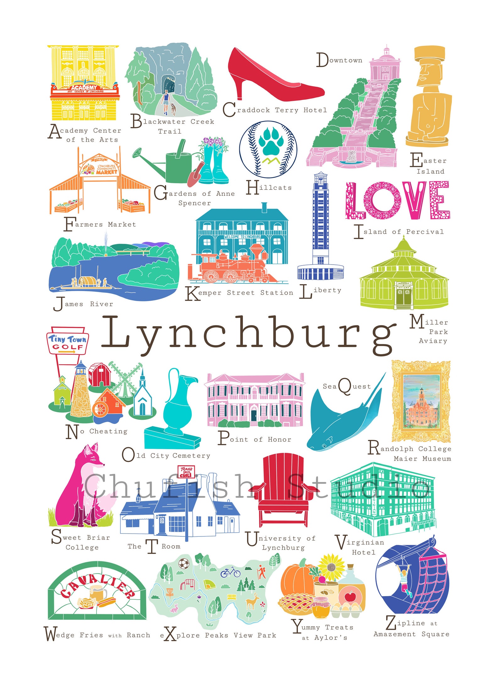 Lynchburg Virginia A to Z Wall Art Print Abcs/alphabet Decor for the ...