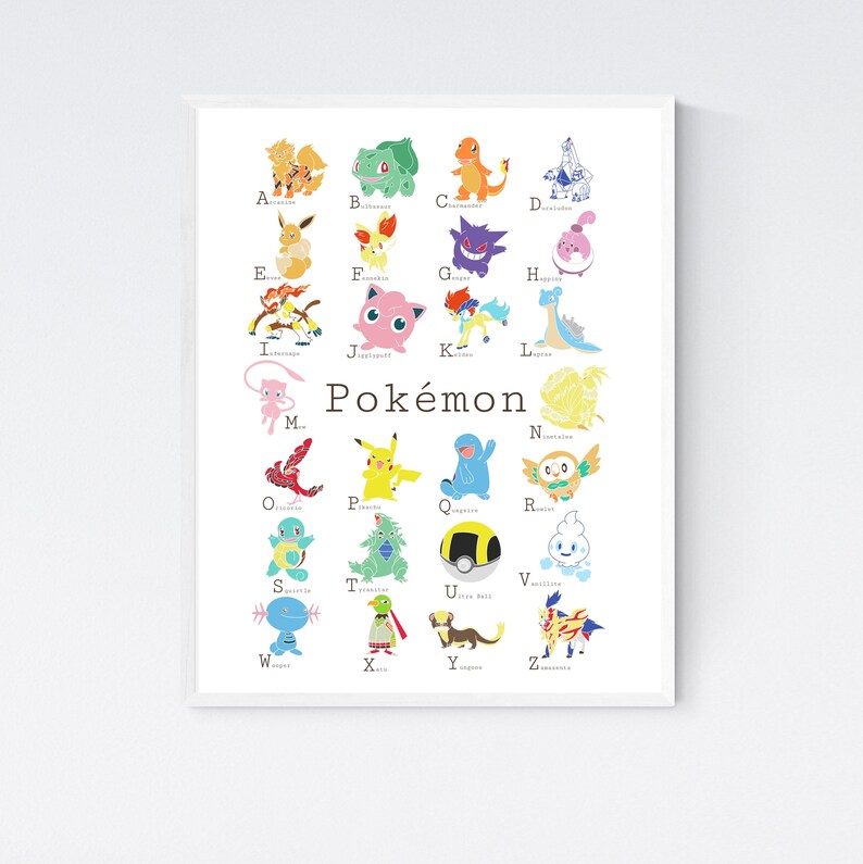 Pokémon A to Z Wall Art Print, by Chufish Studio Abcs Alphabet Decor ...