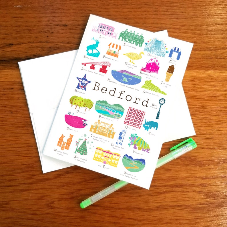 Bedford Virginia A to Z Greeting Card Abcs/alphabet Note Card - Etsy