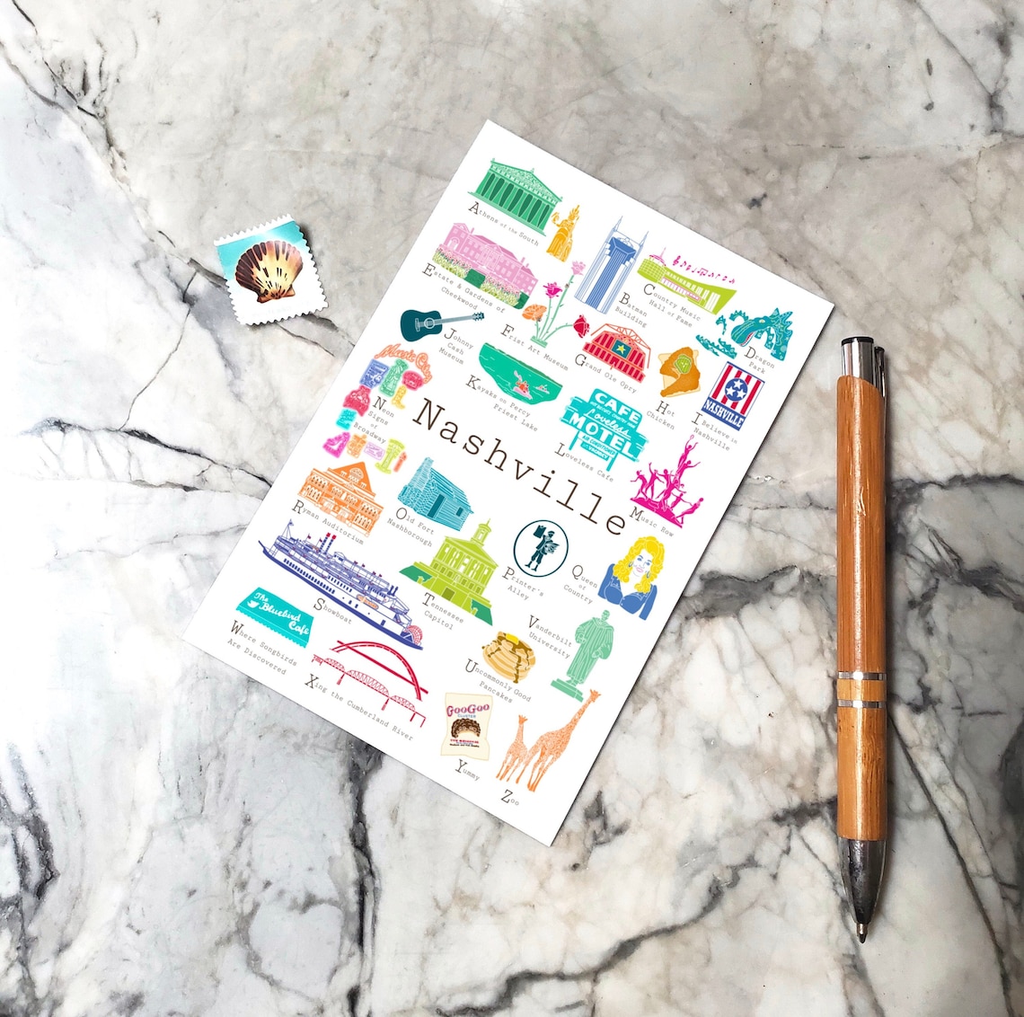 Nashville Tennessee A to Z Postcard Abcs/alphabet Card for - Etsy