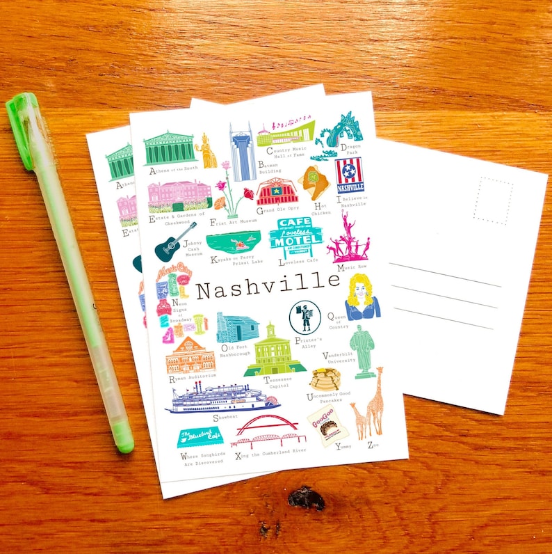 Nashville Tennessee A to Z Postcard Abcs/alphabet Card for - Etsy