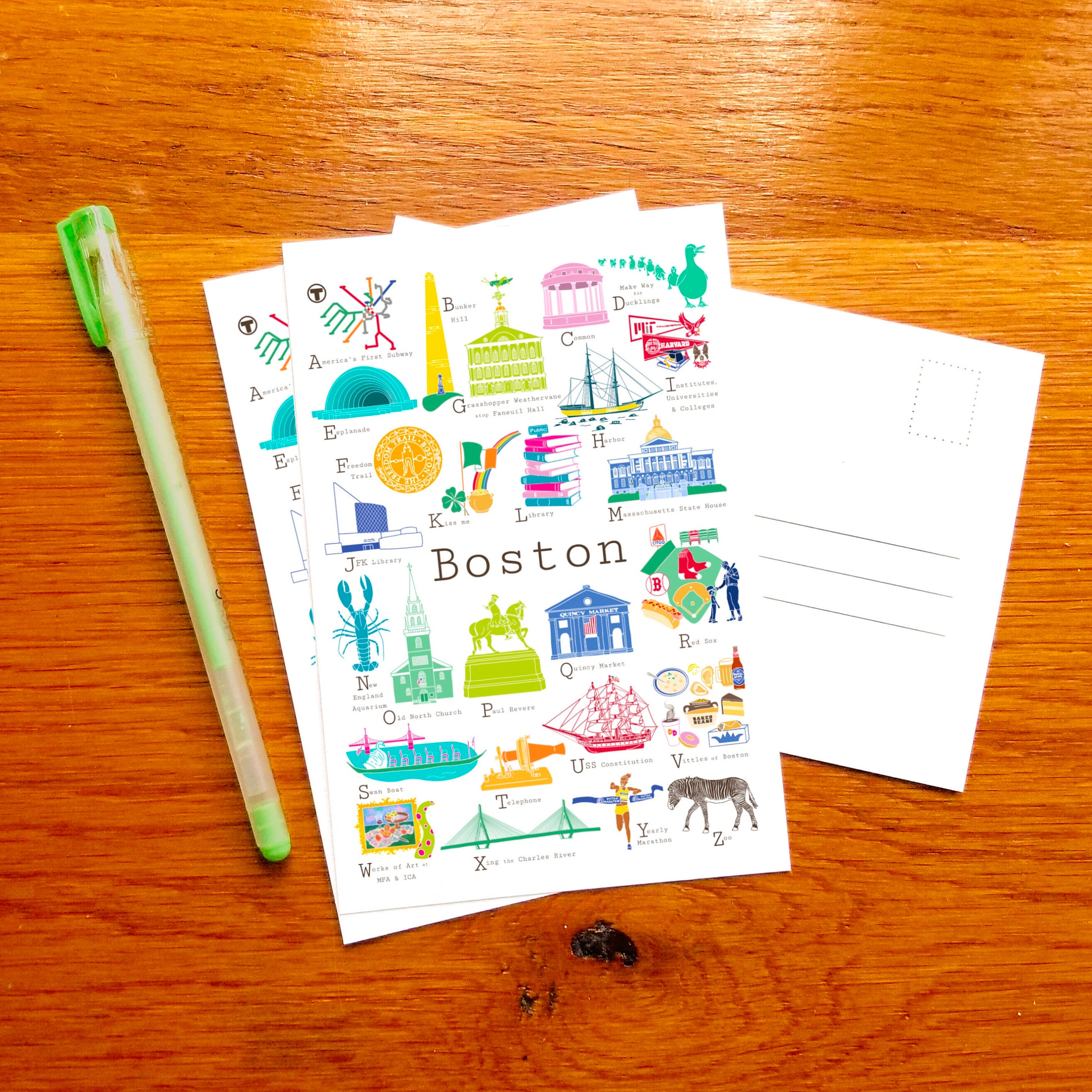 Boston Massachusetts A to Z Postcard, Abcs/alphabet Card for Greeting ...