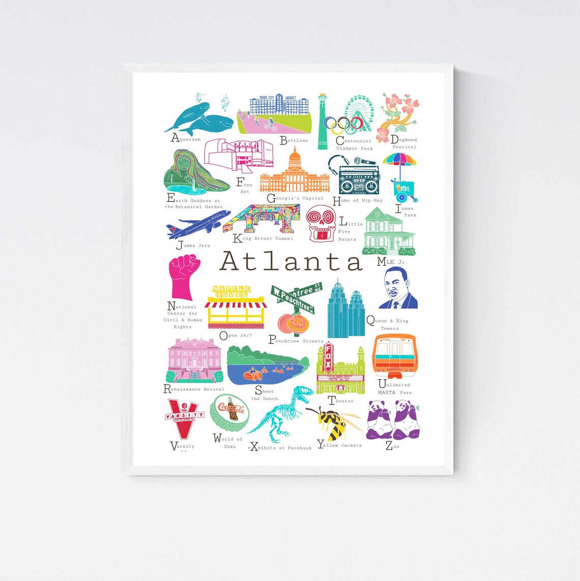 Atlanta Georgia A to Z Wall Art Print by Chufish Studio - Etsy