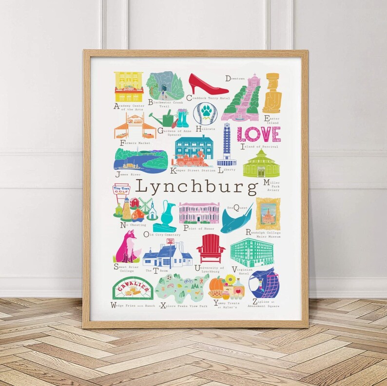 Lynchburg Virginia A to Z Wall Art Print Abcs/alphabet Decor for the ...