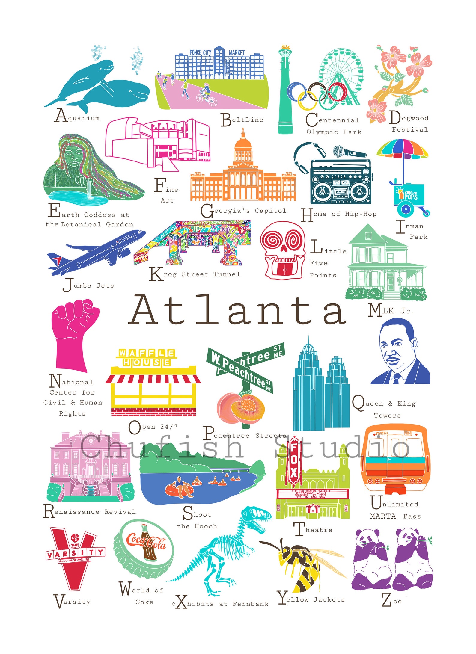 Atlanta Georgia A to Z Postcard, Abcs/alphabet Card for Greeting, New ...
