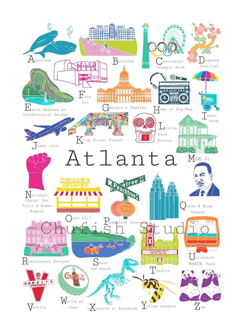 Atlanta Georgia A to Z Postcard, Abcs/alphabet Card for Greeting, New ...
