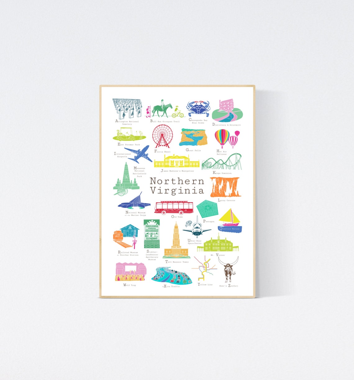 Northern Virginia A to Z Wall Art Print by Chufish Studio | Abcs ...