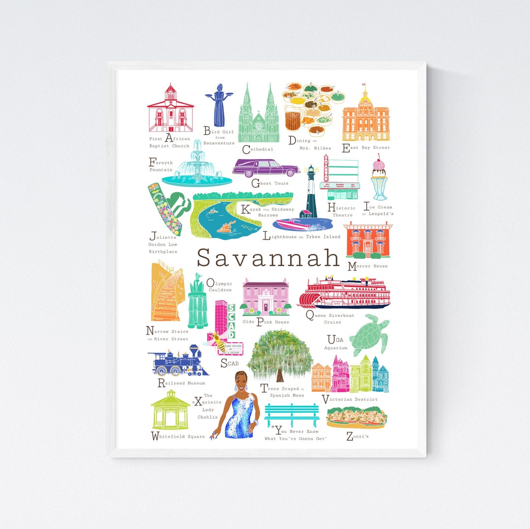Savannah Georgia A to Z Wall Art Print, by Chufish Studio Abcs/alphabet ...