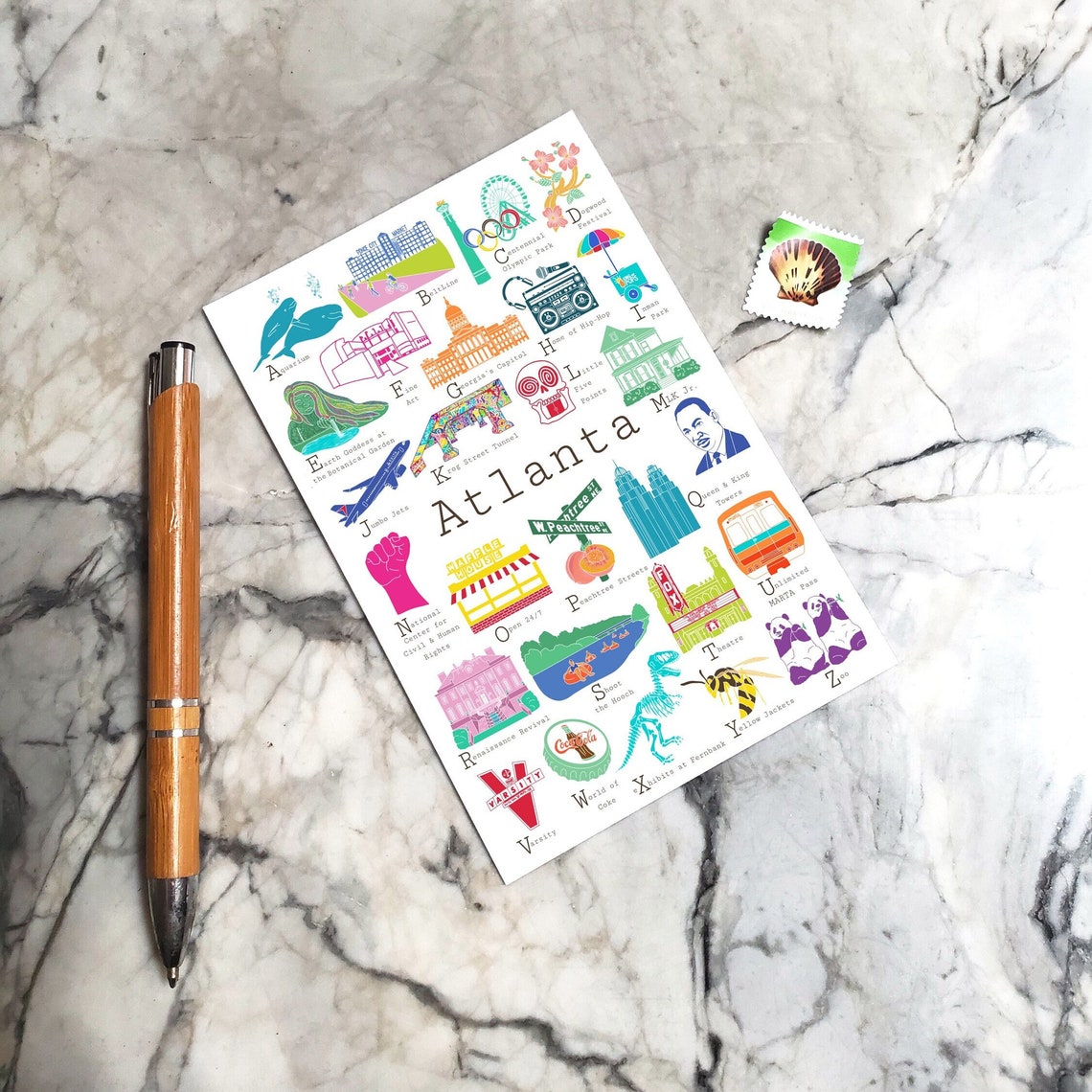 Atlanta Georgia A to Z Postcard, Abcs/alphabet Card for Greeting, New ...