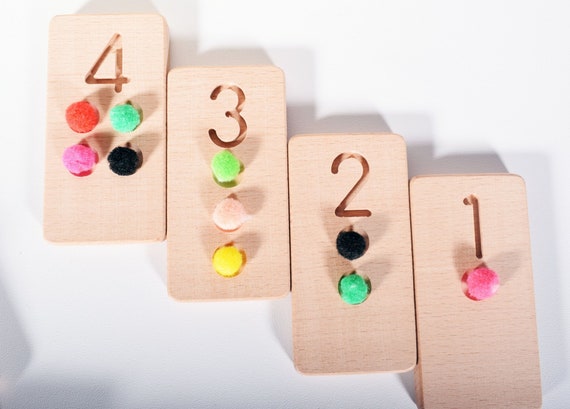 Toys Wooden Counting Tray Montessori Wooden Math Tray Math and Counting ...