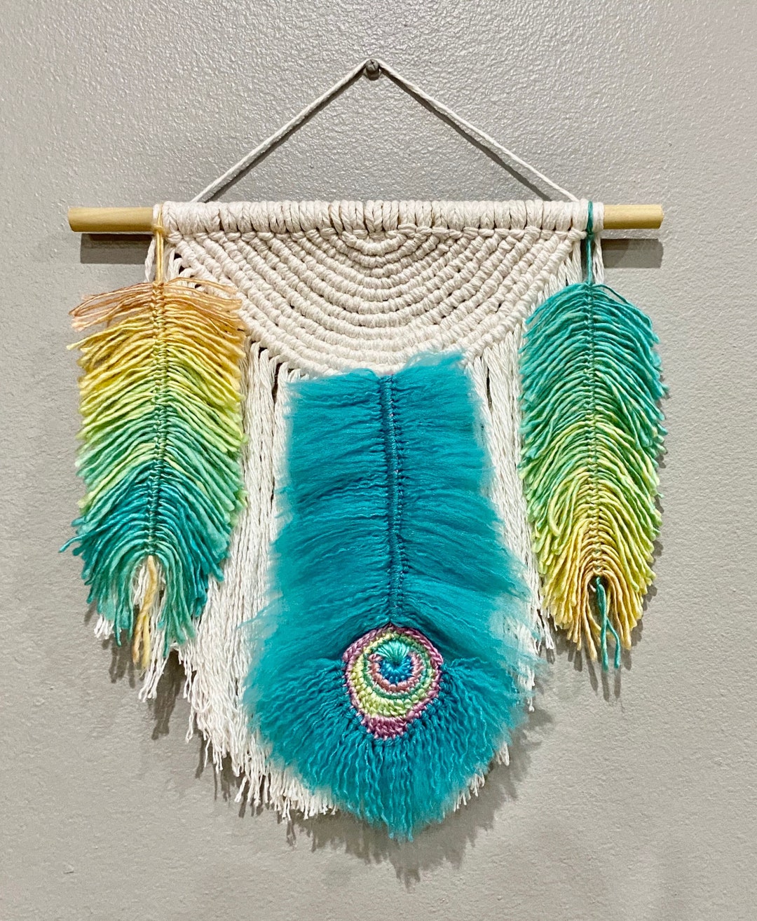 Macrame Feathers, Peacock Feather, Wall Decor, Semi Lunar Macrame - Etsy