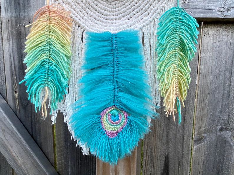 Macrame Feathers Peacock Feather Wall Decor Semi Lunar - Etsy
