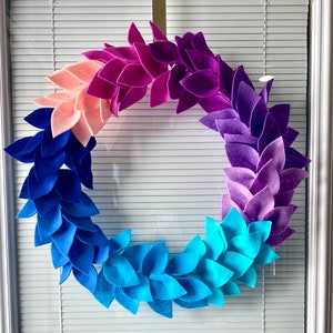 Spring Felt Wreath, Front Door Wreath, Leaves Wreath, Multicolored ...