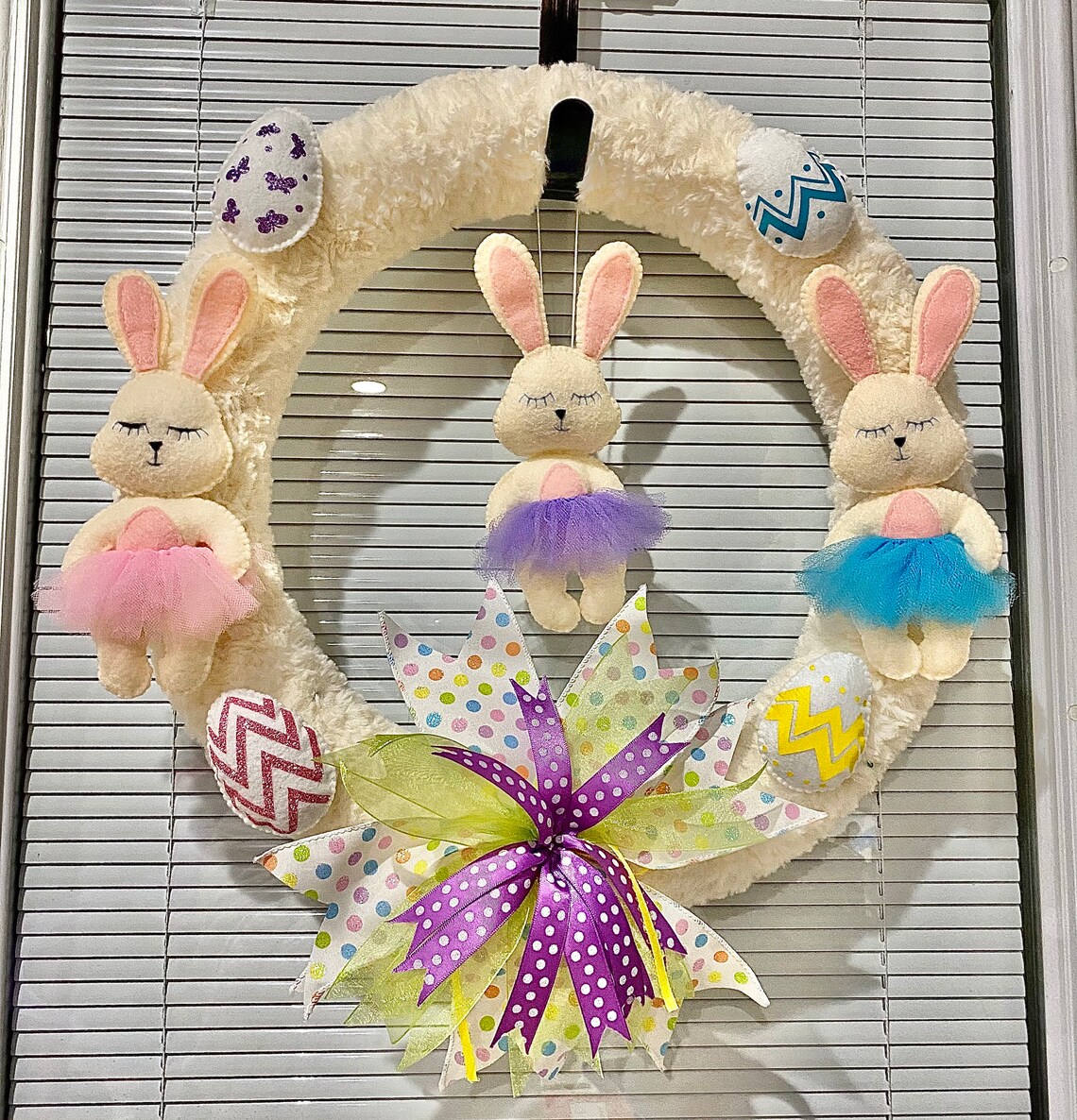 Easter wreath easter bunny wreath felt bunny wreath fur | Etsy