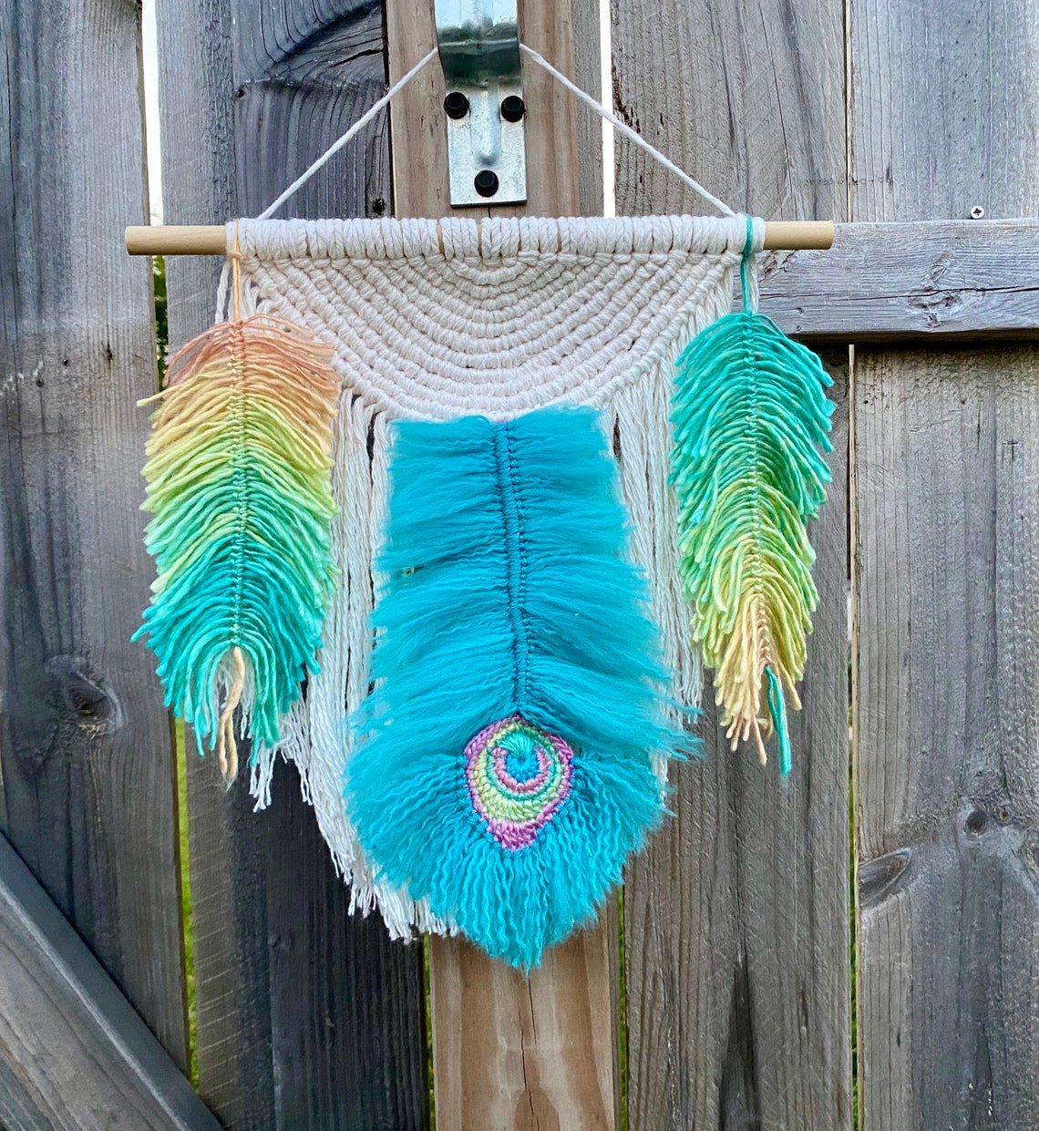 Macrame Feathers Peacock Feather Wall Decor Semi Lunar - Etsy