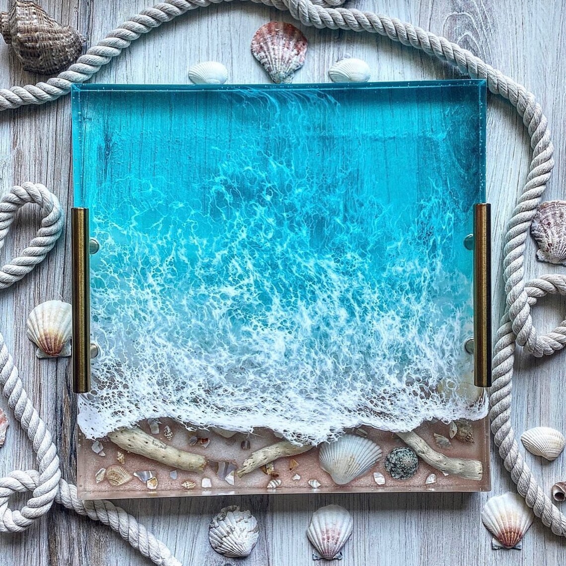 Resin Ocean Tray With Real Sand and Shells Beach Decor | Etsy