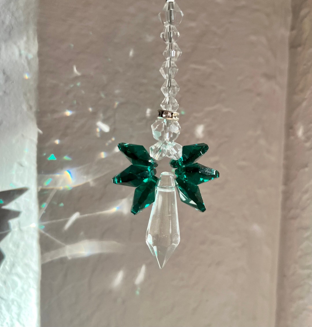 Emerald Green Crystal Angel Suncatcher: Rainbow Prism Car Charm - Etsy