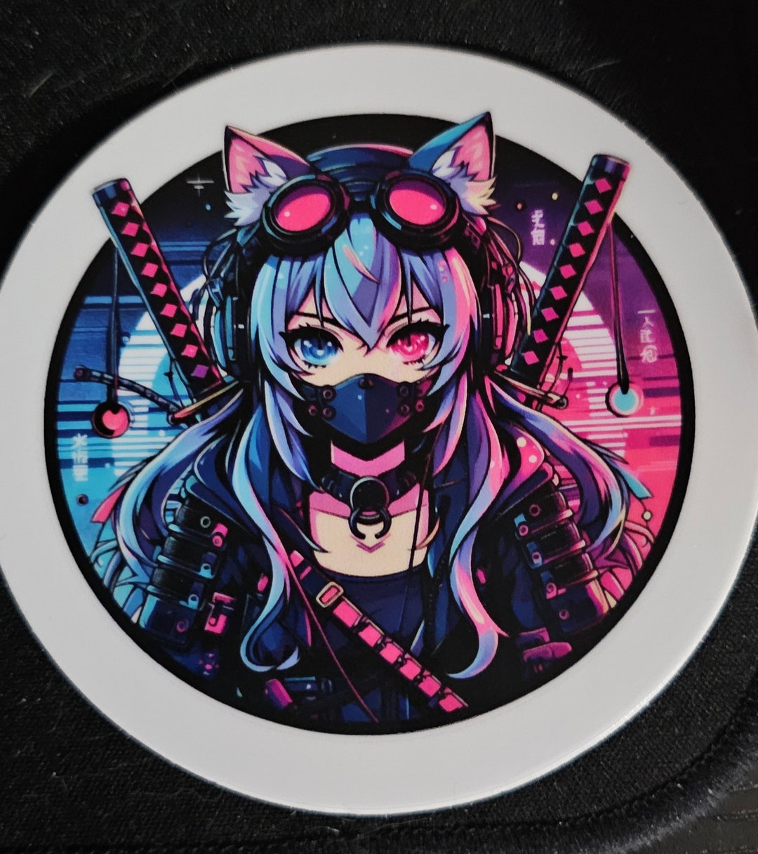 Cyberpunk Neko Circle Sticker - Etsy