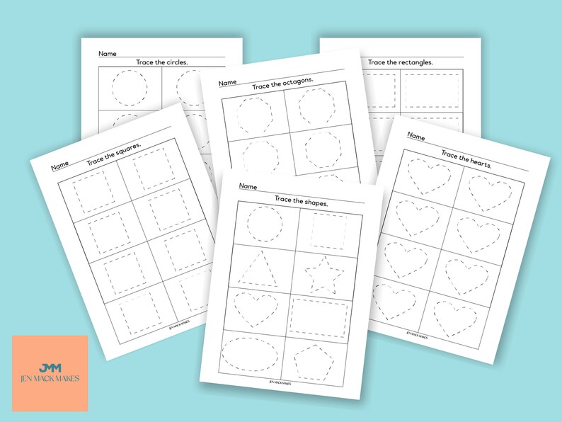 Printable Shapes Tracing Worksheet Preschool Practice - Etsy