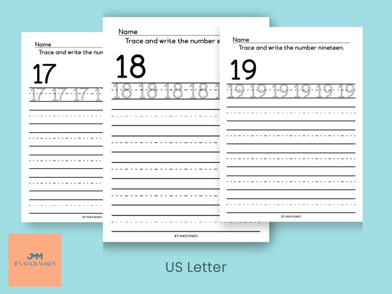 Handwriting Practice Tracing Numbers 11-20, Printable Number 11-20 ...