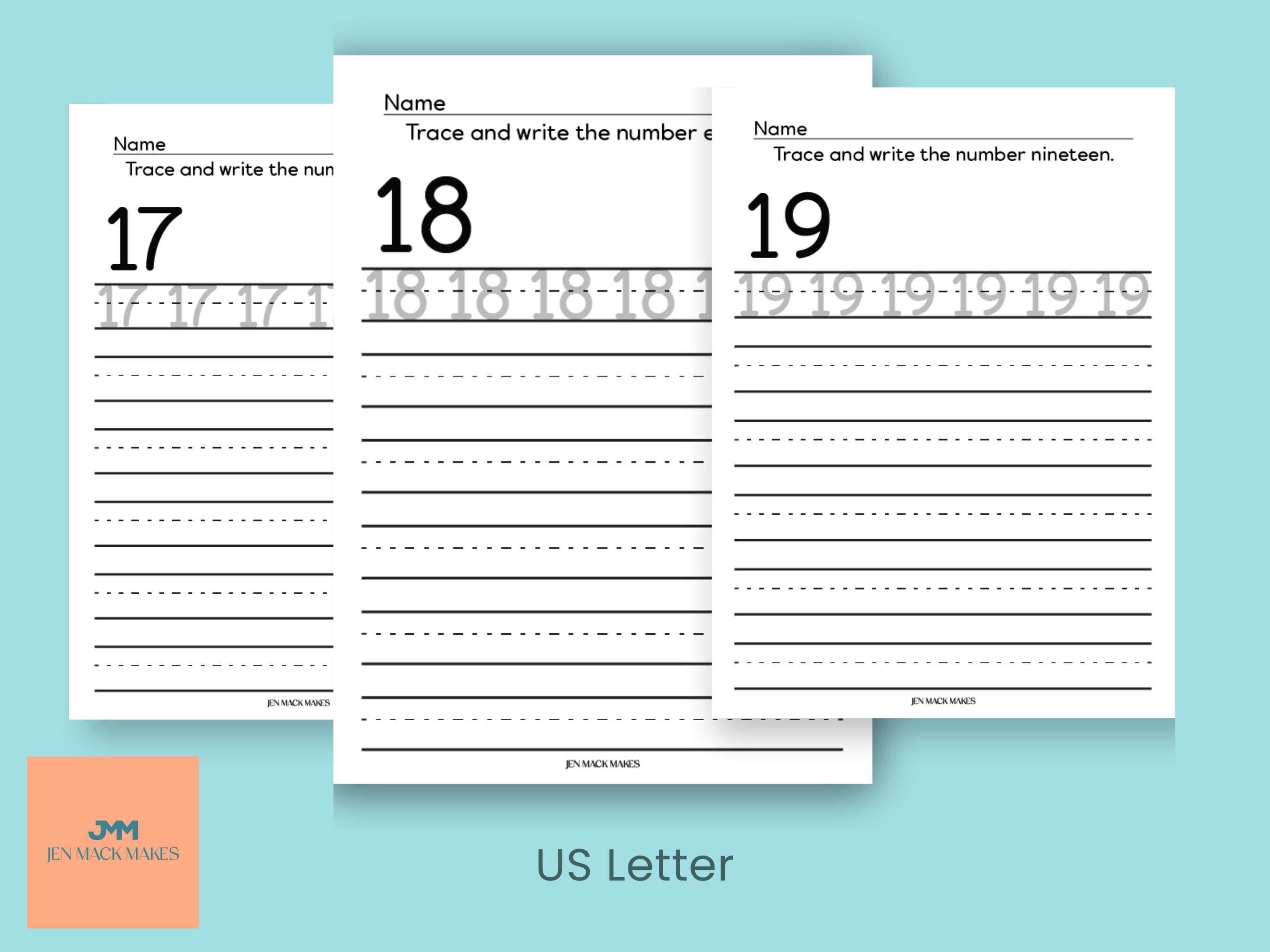 Handwriting Practice Tracing Numbers 11-20, Printable Number 11-20 ...