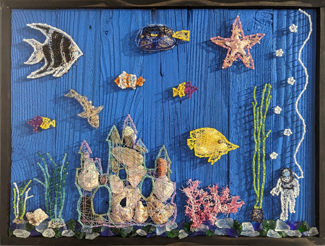 Handcrafted Aquarium String-art Made on Reclaimed Cedar Planks With ...