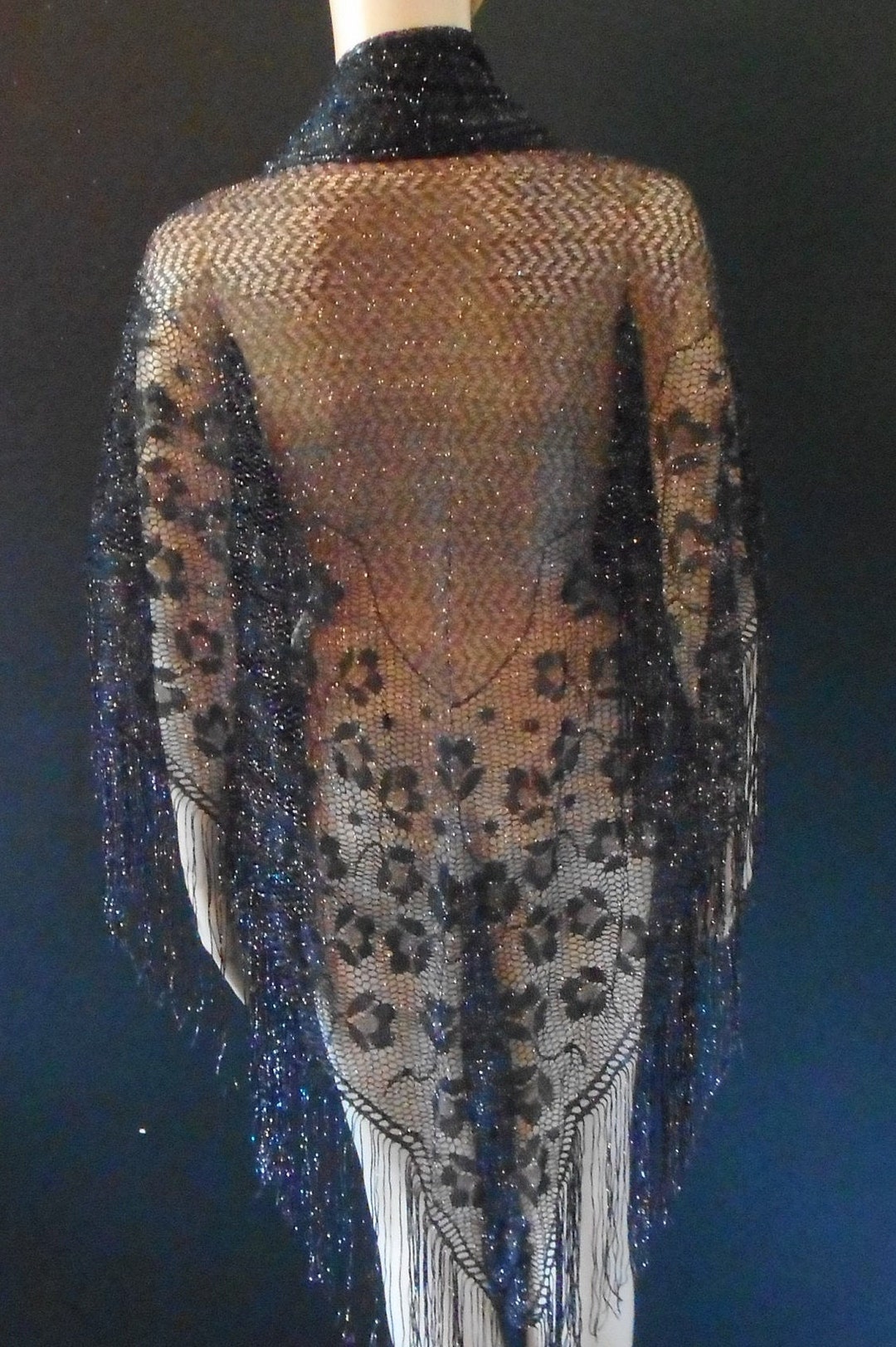 Shawl - Vintage Sparkling Floral Evening Scarf - Wrap - Sarong ...