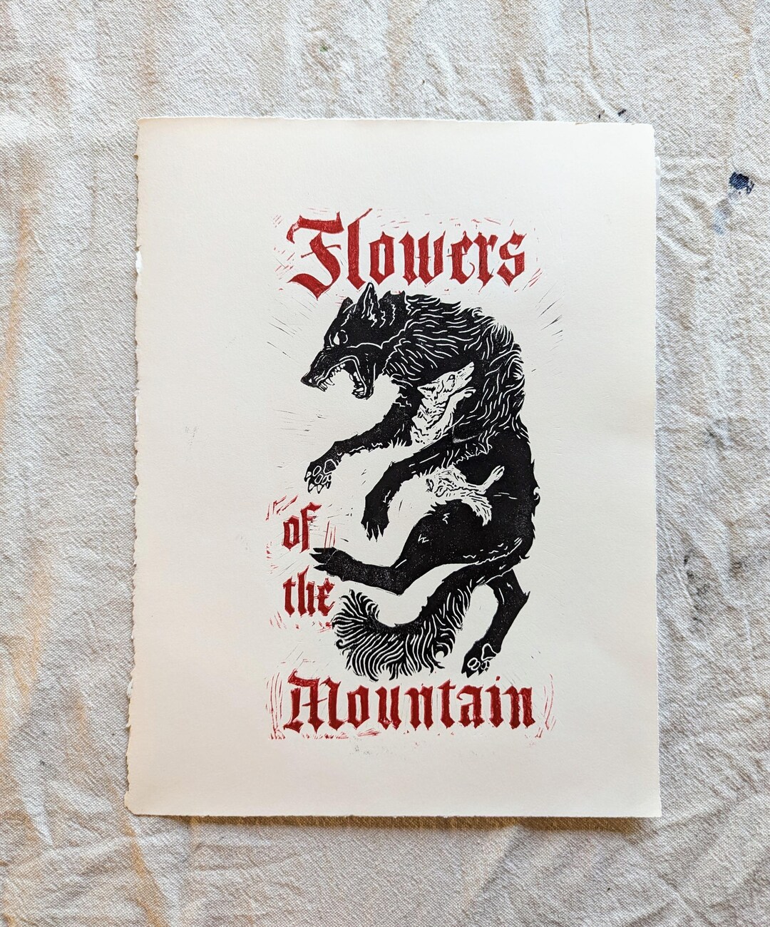 Flowers of the Mountain, 10x14” Linocut Fine Art Print, Fantasy Art ...