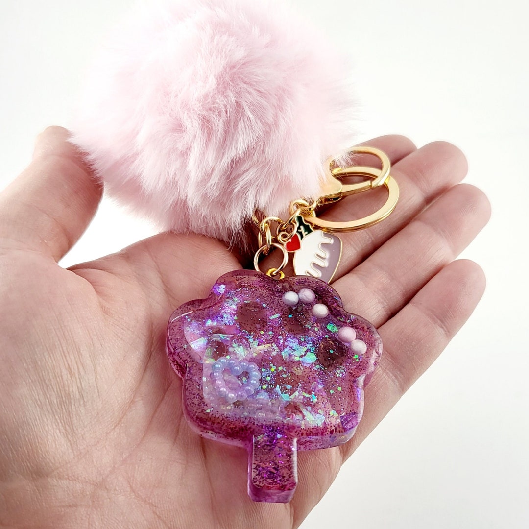 Shaker Key Ring/cute Paw Shape/purple Glitter Shaker Keychain/rose Gold ...