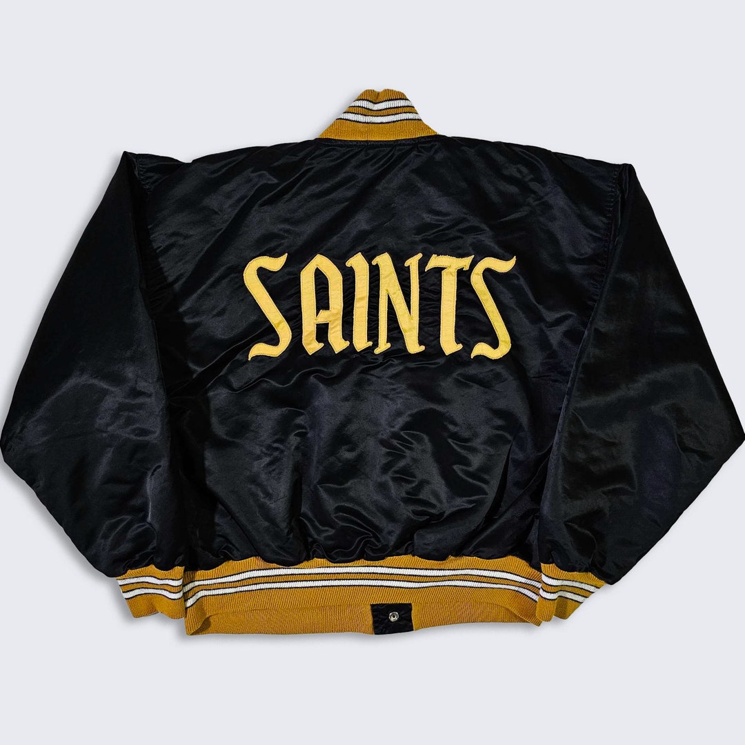 New Orleans Saints Vintage 70s Sand Knit Satin Bomber Jacket Black ...