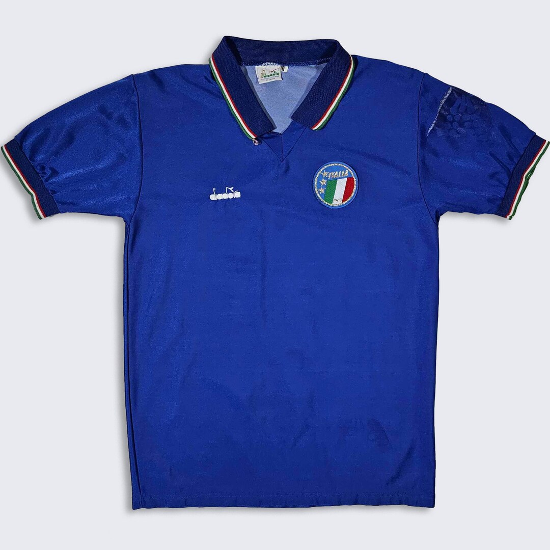 Italy Vintage 90s Diadora Soccer Jersey - Blue Color Collared Uniform ...
