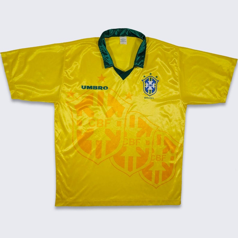 Brazil Brasil Vintage 90s Umbro Soccer Jersey - Yellow & Green Uniform ...