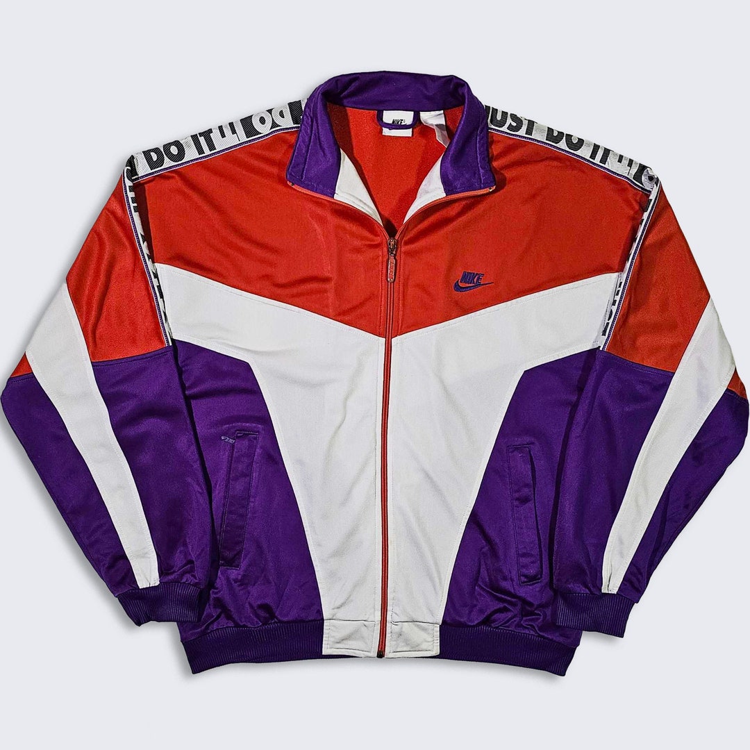 Nike Vintage 90s Just Do It Track Jacket Blood Orange , Purple & White ...
