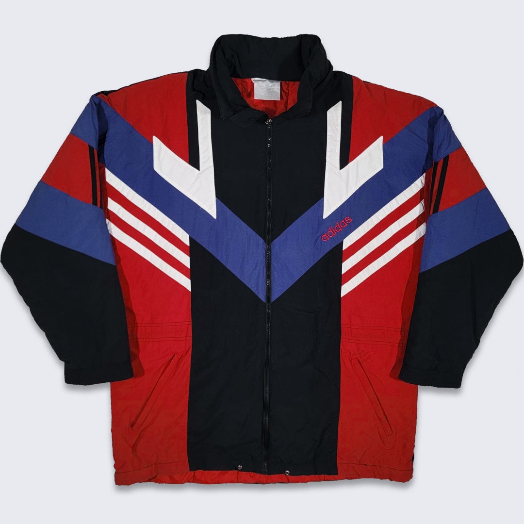 Adidas Vintage 90s Color Block Jacket - Red Blue Black & White Heavy ...