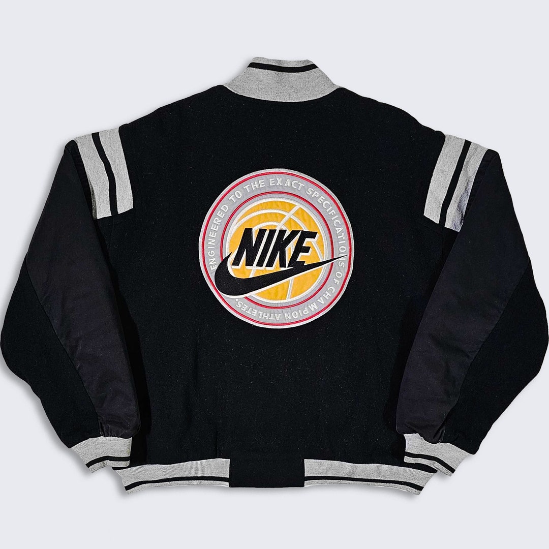Nike Vintage 90s Air Force Wool Varsity Jacket - Gold Quilted Lining ...